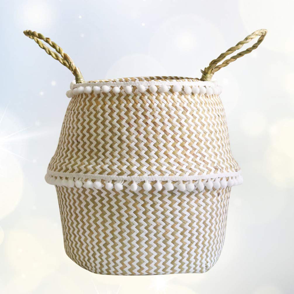 NUOBESTY Natural Round Seagrass Belly Basket with Handles for Storage Nursery Laundry Picnic Plant Pot Cover and Grocery and Toy Storage