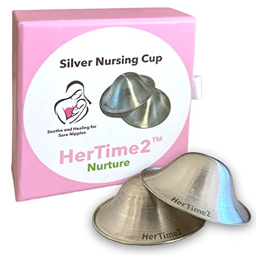 HerTime2 Silver Nursing Cups โ Purest 99.9% Silver Nipple Shields for Breastfeeding Newborn Protecting Soothing Healing Silver Nursing Cups for Sore Nipples Silver Nipple Covers