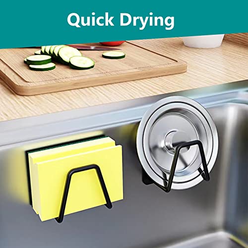 Hesento 2Pcs Sponge Holder for Kitchen Sink, Strong Load Bearing Small Sponge Holder, SUS304 Stainless Steel Adhesive Caddy Dish Sponge Holder - Waterproof Quick Drying(Black)