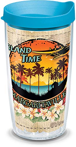 Tervis Margaritaville - Island Time Insulated Tumbler with Wrap and Turquoise Lid, 16oz, Clear