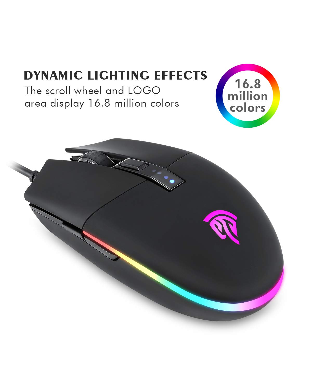 EasySMX V50 RGB Wired Gaming Mouse, Ergonomic Computer Mouse with 5 Programmable Buttons, 22 Preset Macros for PUBG, 5 DPI Settings, LED Backlit USB Mouse for Laptop/PC/Windows/Linux/Mac