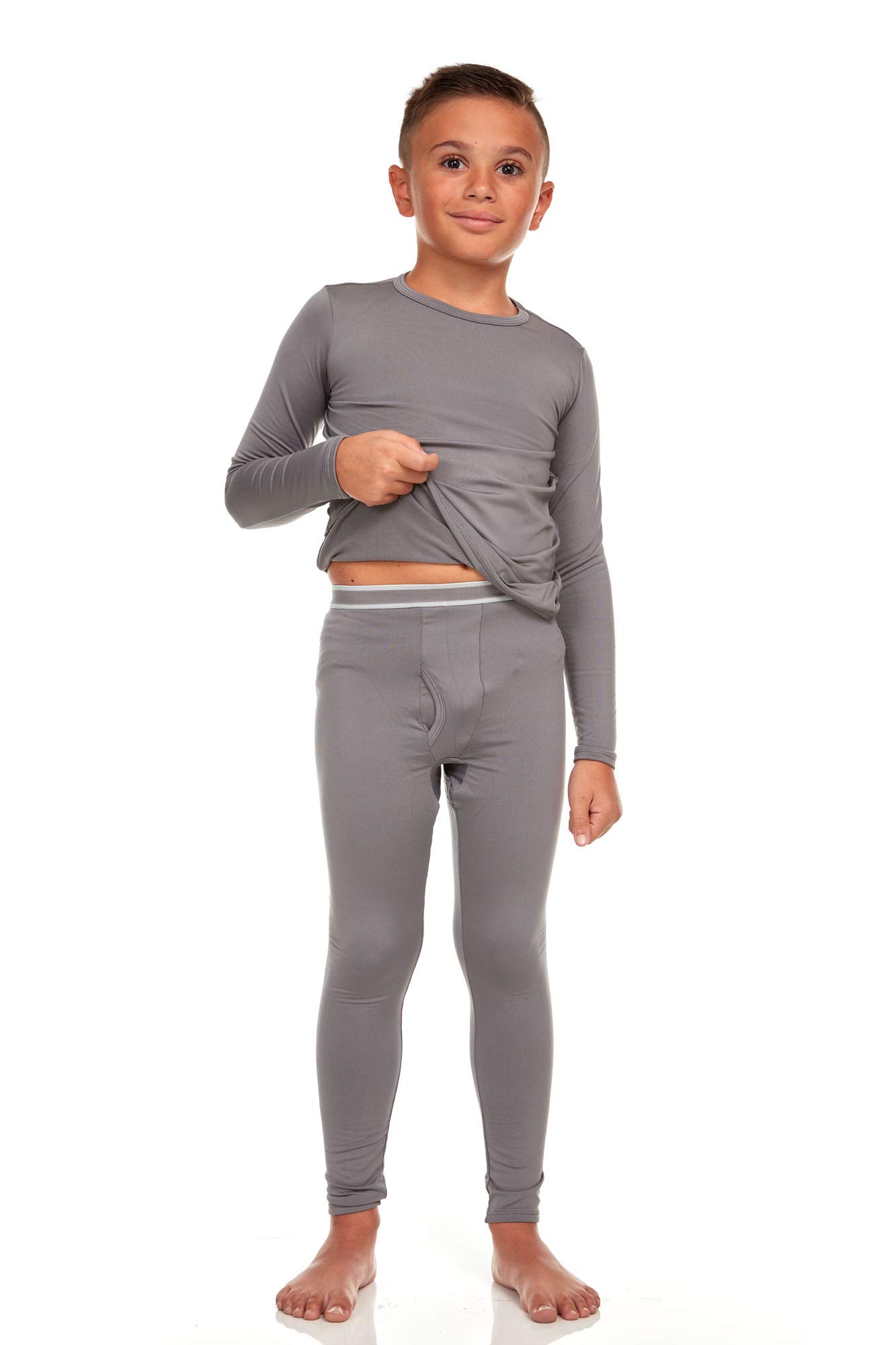 Bodtek Boys Thermal Long Underwear Set Fleece-Lined Long Johns for Pajamas or Cold Weather Base Layer with Elastic Waistband Breathable, Soft, Moisture-Wicking Leggings & Shirt (Black, Medium)