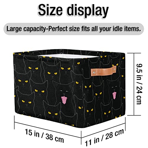 Storage Basket Bin,Night Cat Large Fabric Storage Box with Handles,Cat Collapsible Decorative Baskets Organizer Basket for Nursery Bedroom Office