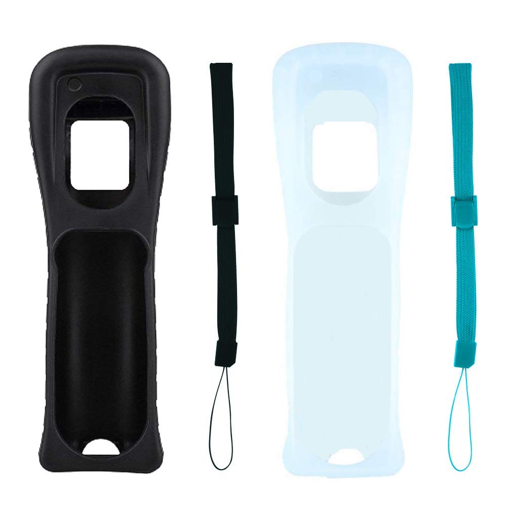 Poulep Gesture Controller and Nunchuck Joystick with Silicone Case for Wii Wii U Console (black + light blue)