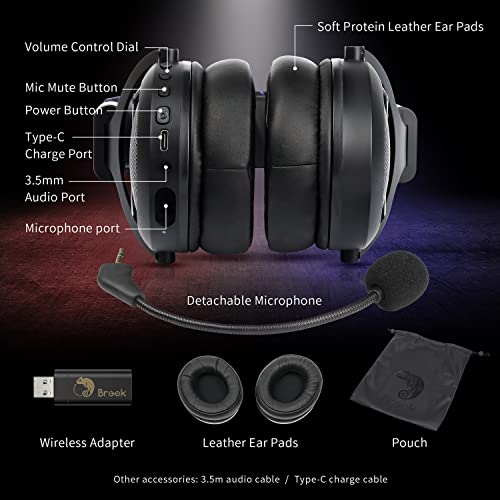 Brook 2.4GHz Wireless Headset - Cross-Platform Wireless Gaming Headset for PS5, PS4, PC, Mac, Android, and Switch, Low Latency (with Extra Earpads)