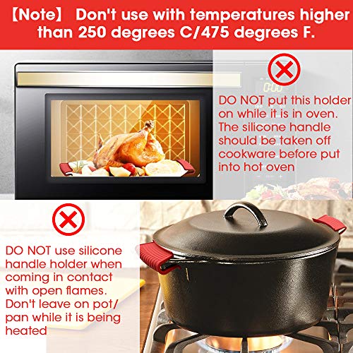 OMGREI Silicone Assist Hot Pan Handle Holder Hot Skillet Handle Covers Pot Holder Sleeve Cast Iron Skillets Nonslip Heat Resistant for Enameled Griddles Casserole Frying Pans Cookware(4PACK) (Red)