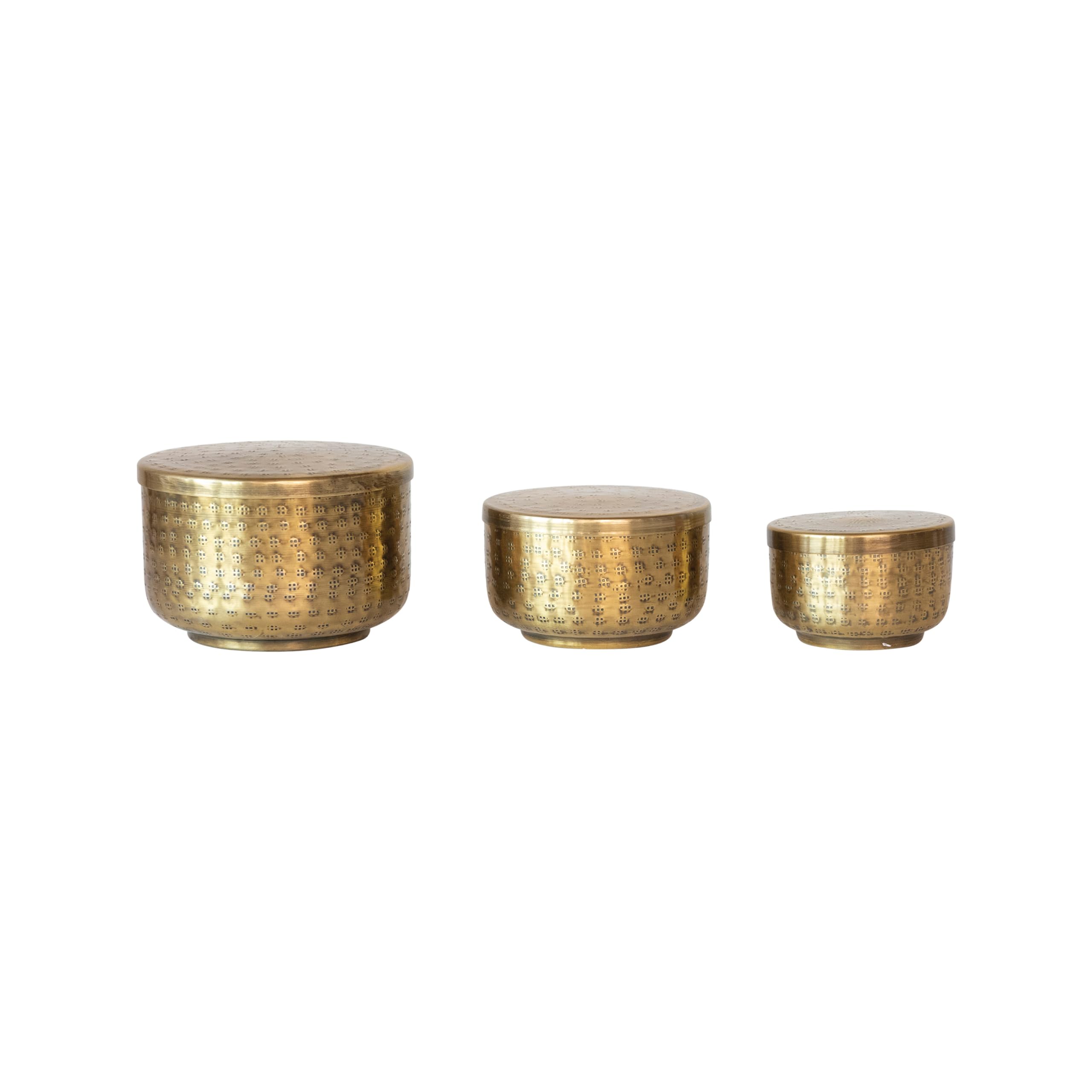 Creative Co-Op Hammered Debossed Aluminum Containers, Antique Brass, Set of 3
