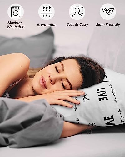 Edwiinsa Black Knife and Fork Eat Laugh Live Pillow Covers Standard Size Set of 2 20x26 Bed Pillow, Rustic White Plush Soft Comfort for Hair/Skin Cooling Pillowcases with Envelop Closure