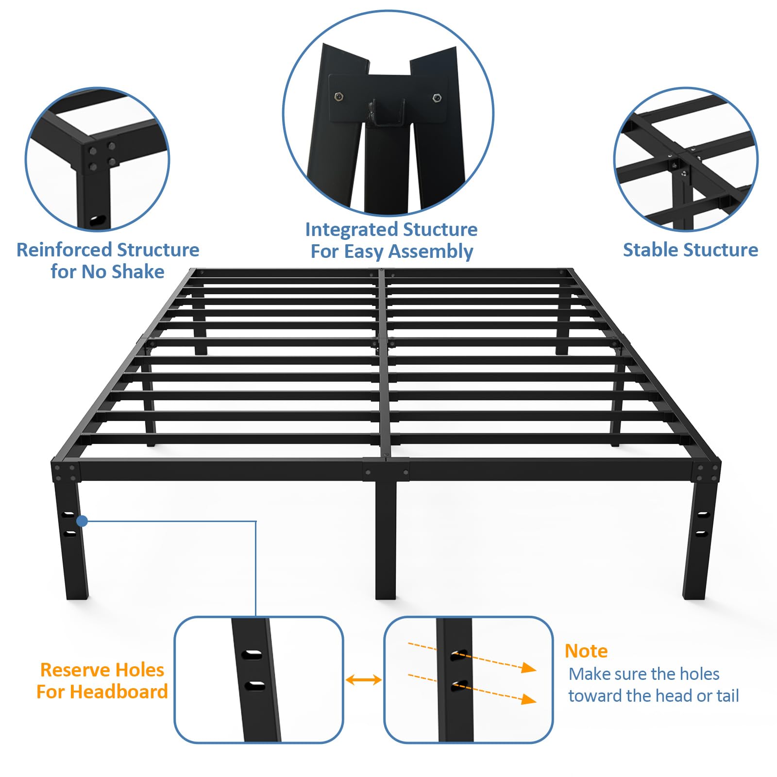 BRONOM Bed Frame Full Size Platform Bed Frame Bedframe Metal Black Double Bed Frame Easy Assembly 14 Inch High Strength Metal Durable Sturdy Noise Free No Box Spring Needed
