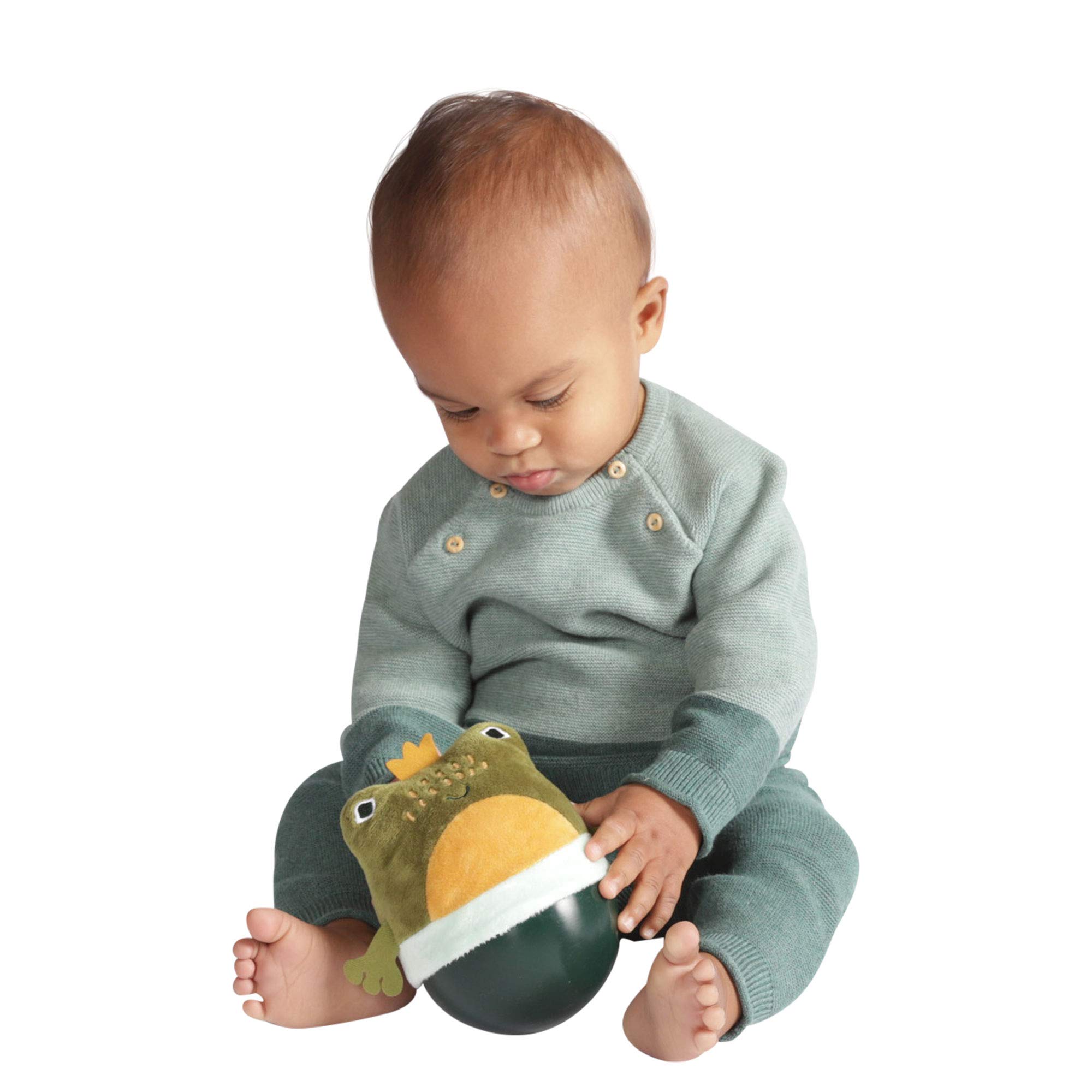 Manhattan Toy Wobbly Bobbly Frog Weighted, Soft Silicone Wobble Ball with Embroidered Plush Baby & Toddler Toy