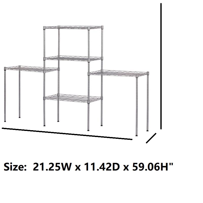 Duitrc Wire Shelving Unit Adjustable Steel Wire Rack Chrome, Heavy Duty Storage Shelving Unit On,Floor Standing Storage Rack Metal Organizer Wire Rack,for Garage Kitchen (Silver, Combination Shelf)