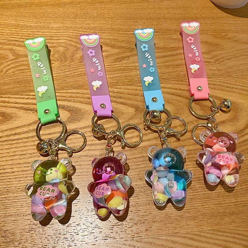 BEXOA Cute Keychain Kawaii Creative Little Bear Liquid Floating Lucky Bottle Keychain Backpack Charm Wristlet Bracelet Car Key Ring for Girl Women