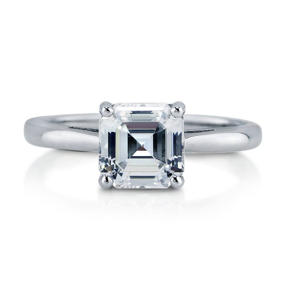BERRICLE Sterling Silver Solitaire Wedding Engagement Rings 2 Carat Asscher Cut Cubic Zirconia CZ Ring for Women, Rhodium Plated Size 5