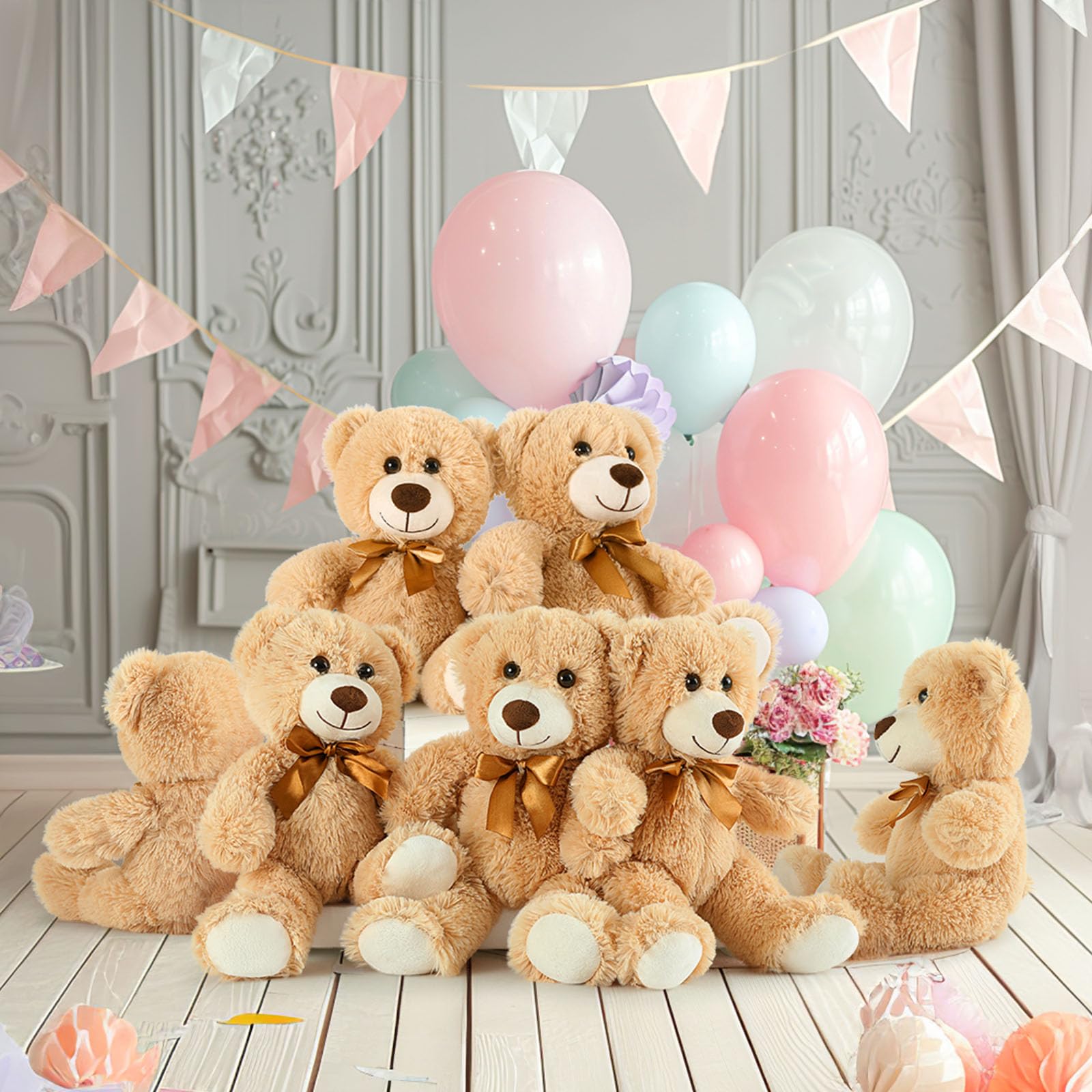 MaoGoLan 3 Pieces Bulk Teddy Bears Stuffed Animals Baby Shower, Soft Small Stuffed Teddy Bears in Bulk, 13.5" Cuddly Mini Teddy Bears Centerpiece,Wedding,Party,Engagement