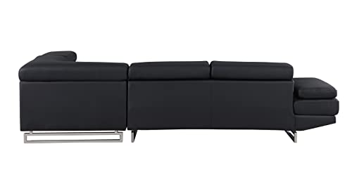 Blackjack Furniture Union Modern Leather Air Tufted Living Room Right Facing Sectional, Black