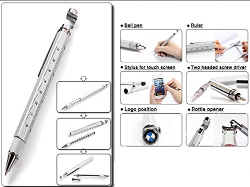 Shulaner 7 in 1 Metal Tech Tool Pen with Ruler, Bottle Opener, Phone Stand, Ballpoint Pen, Stylus and 2 Screw Driver, Multifunction Tool Fit for Men or Women, 4 Color, Pack of 4