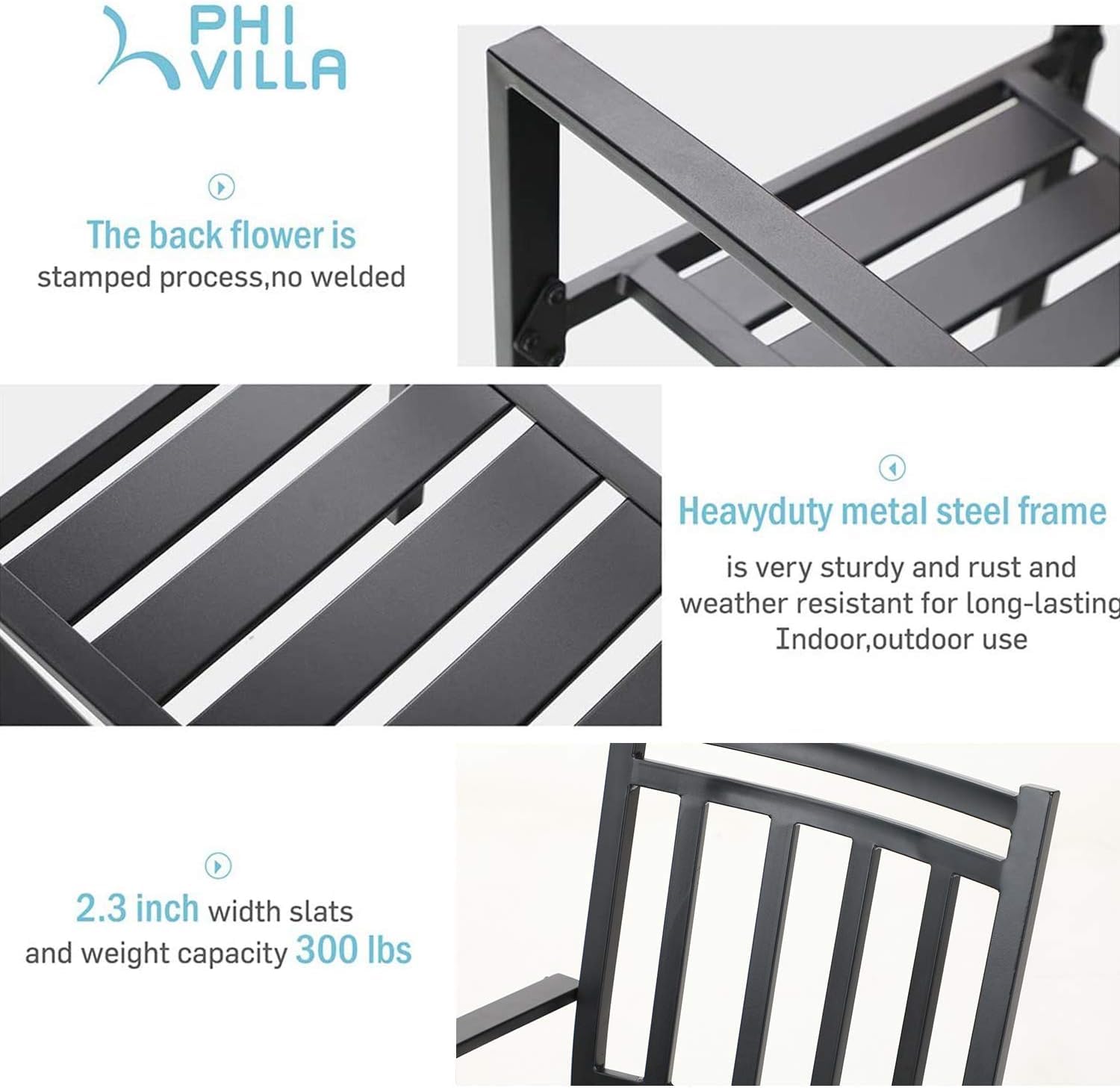 PHI VILLA Set of 2 Metal Patio Dining Chairs, Indoor/Outdoor Portable Patio Chairs, Stackable Bistro Chairs for Garden, Backyard, Lawn - Support 300 lbs