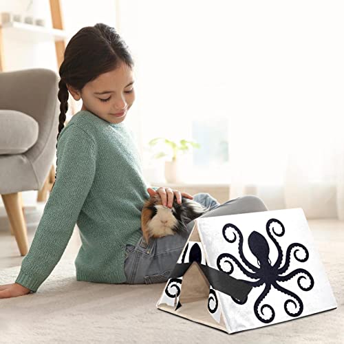 enheng Small Pet Hideout Octopus Silhouette Pattern Hamster House Guinea Pig Playhouse for Dwarf Rabbits Hedgehogs Chinchillas