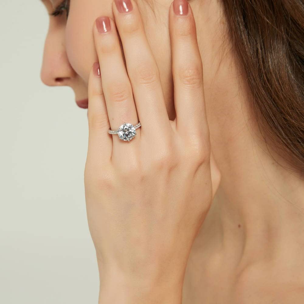BERRICLE Sterling Silver Solitaire Wedding Engagement Rings 3.8 Carat Round Cubic Zirconia CZ Statement Ring for Women, Rhodium Plated Size 5