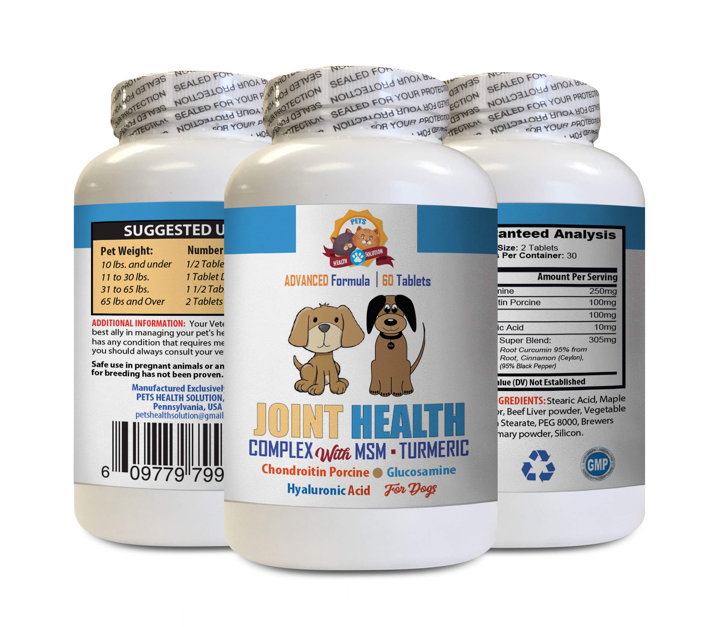 Hip and Joint Supplements for Puppy - Dogs Joint Health Complex with Turmeric and MSM - Supports Hips and Joints - chondroitin for Dogs - 1 Bottle (60 Tablets)