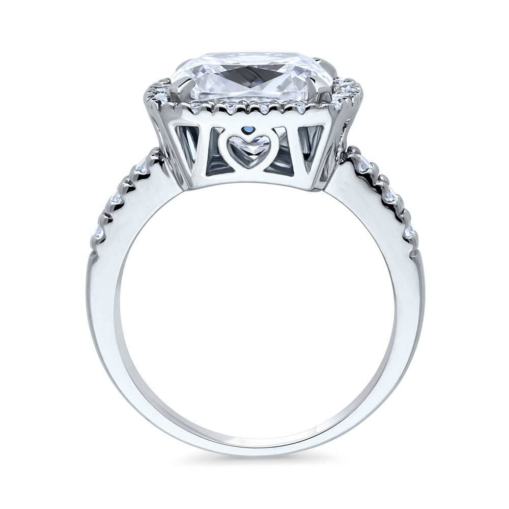 BERRICLE Sterling Silver Halo Wedding Engagement Rings Cushion Cut Cubic Zirconia CZ Statement Cocktail Ring for Women, Rhodium Plated Size 7.5
