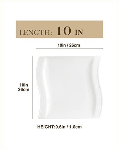 MALACASA White Square Dinner Plates - 10 Inch Porcelain Serving Plates Set of 6, Modern Ceramic Salad Dessert Plates, Dishwasher, Oven and Microwave Safe Kitchen Plates, Series Flora