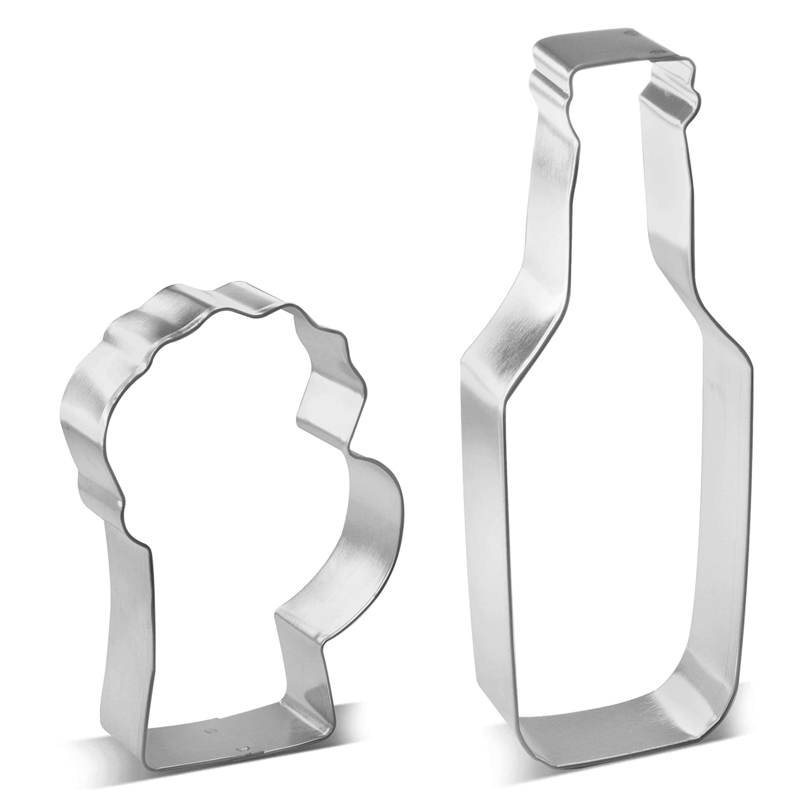 Bottoms Up Cookie Cutter 2 Pc Set β Beer Bottle and Beer Mug Cookie Cutters Hand Made in the USA from Tin Plated Steel