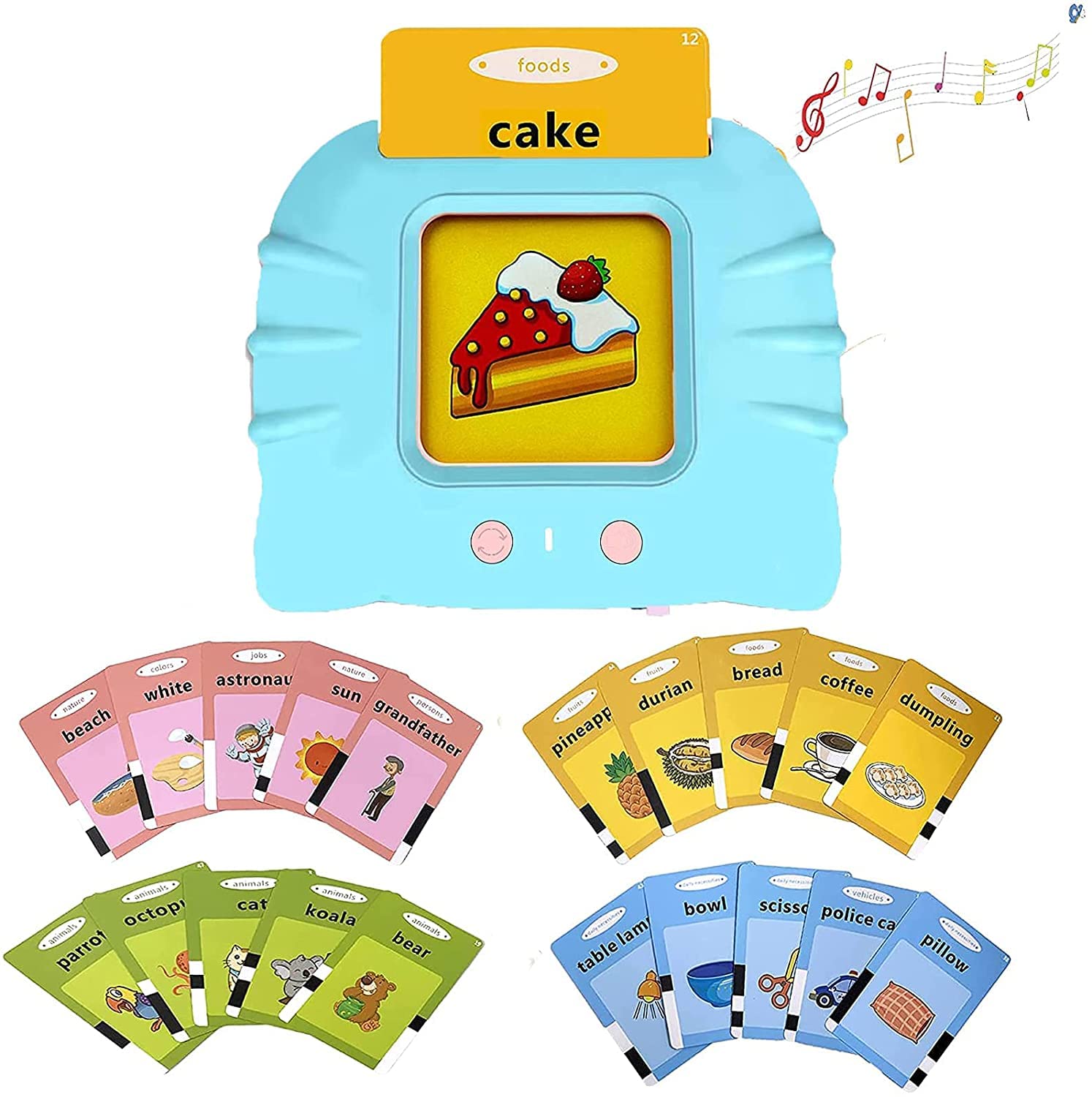Preschool Audible Talking Flash Cards Electronic Early Education Machine with 112pcs Cards Double-Side Sight Words Learning Resource Interactive Toys Flashcard Toddlers Age 1-6 Years Gift Box (Blue)
