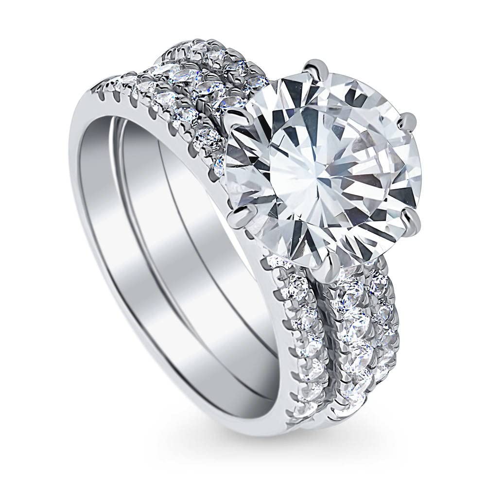 BERRICLE Sterling Silver Solitaire Wedding Engagement Rings 3.8 Carat Round Cubic Zirconia CZ Ring Set for Women, Rhodium Plated Size 8