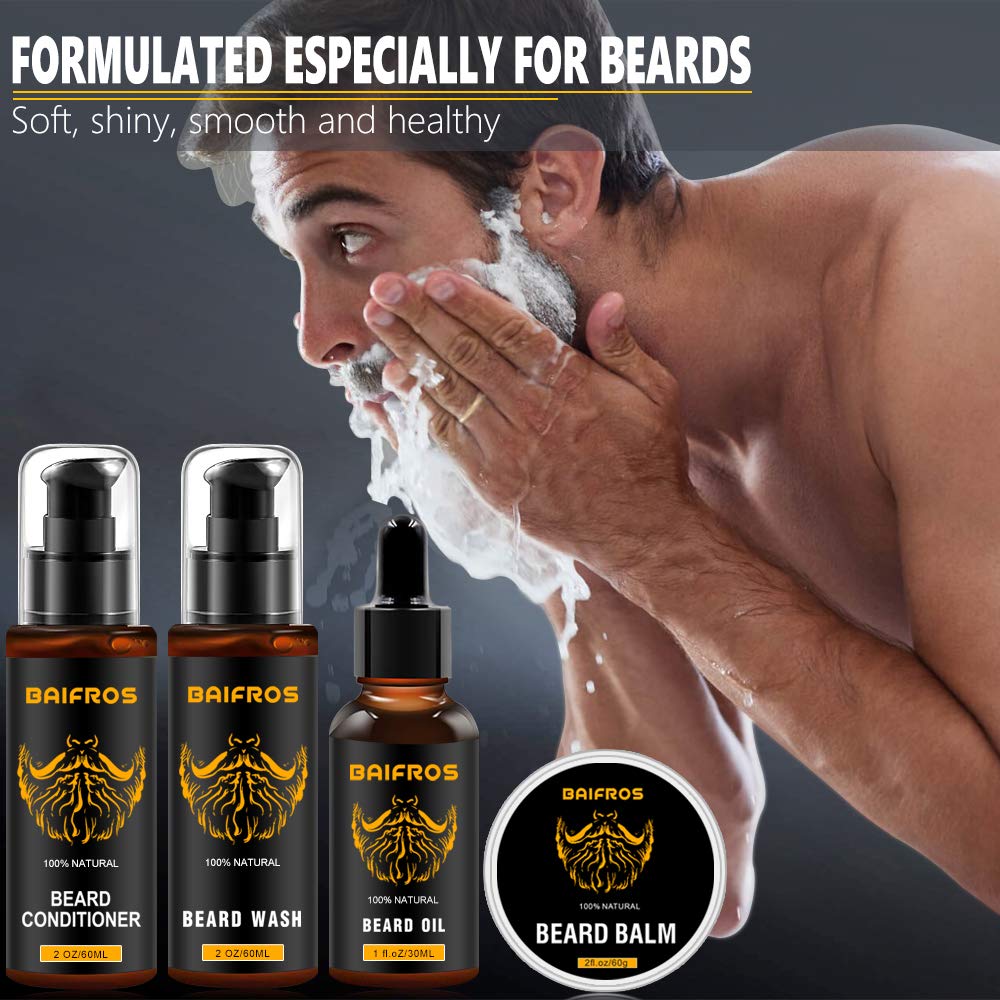BAIFROS Beard Grooming Kit for Men & Care W/Beard Wash/Shampoo,Unscented Beard Growth Oil