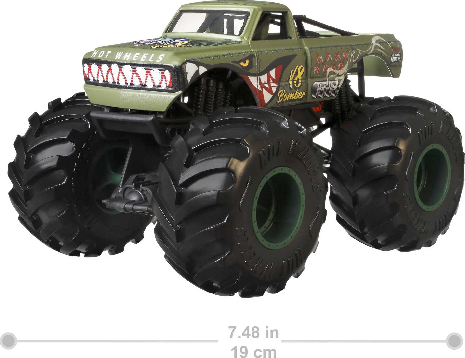 Hot Wheels Monster Truck 1:24 Scale Green Bomber Vehicle with Giant Wheels for Kids Age 3 to 8 Years Old Great Gift Toy Trucks Large Scale