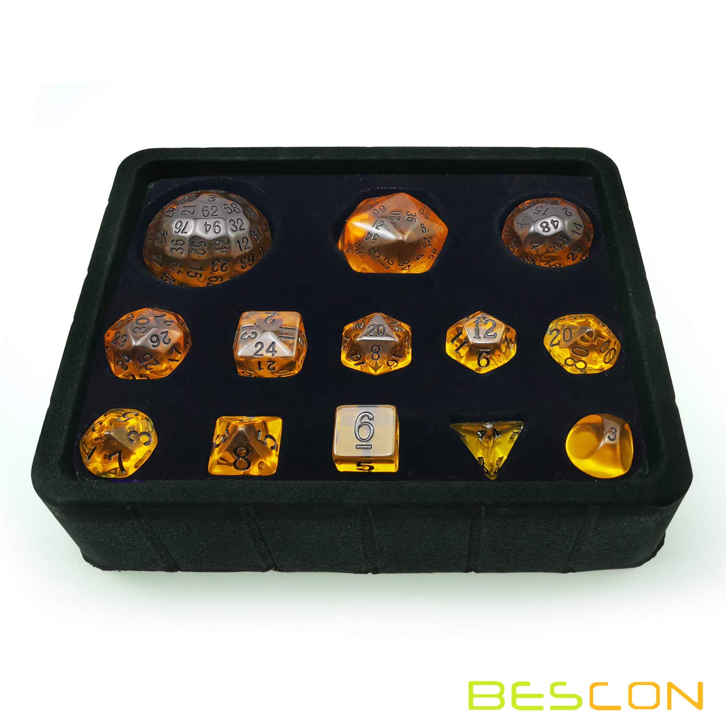 BESCON DICE Amber Complete Polyhedral RPG Dice Set 13pcs D3-D100