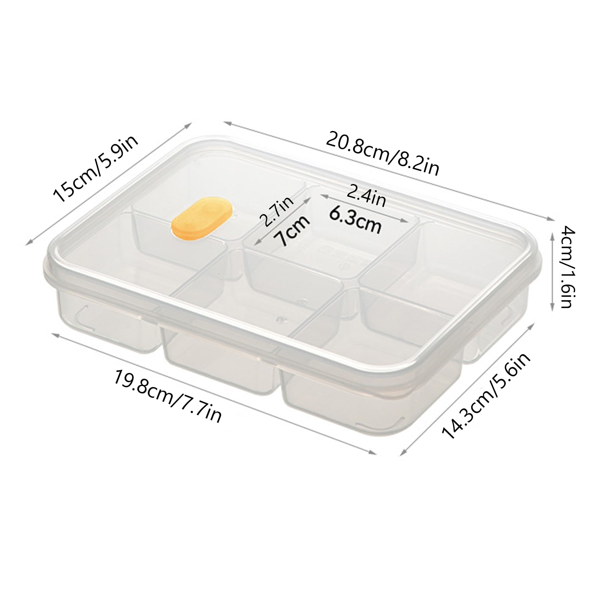 Dingerjar Divided Veggie Tray With Lid Snackle Box Food Storage Containers-6 Compartment Reusable Food Preserving Tray For Fridge, Organizer For Meat, Fruits, Snacks, Nuts,2 pcs