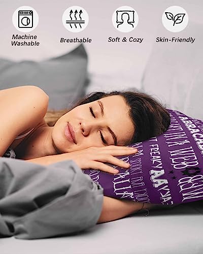 Edwiinsa Halloween Pillow Covers Standard Size Set of 2 Bed Pillow, Rustic Black Bat White Words Purple Plush Soft Comfort for Hair/Skin Cooling Pillowcases with Envelop Closure 20''x26''