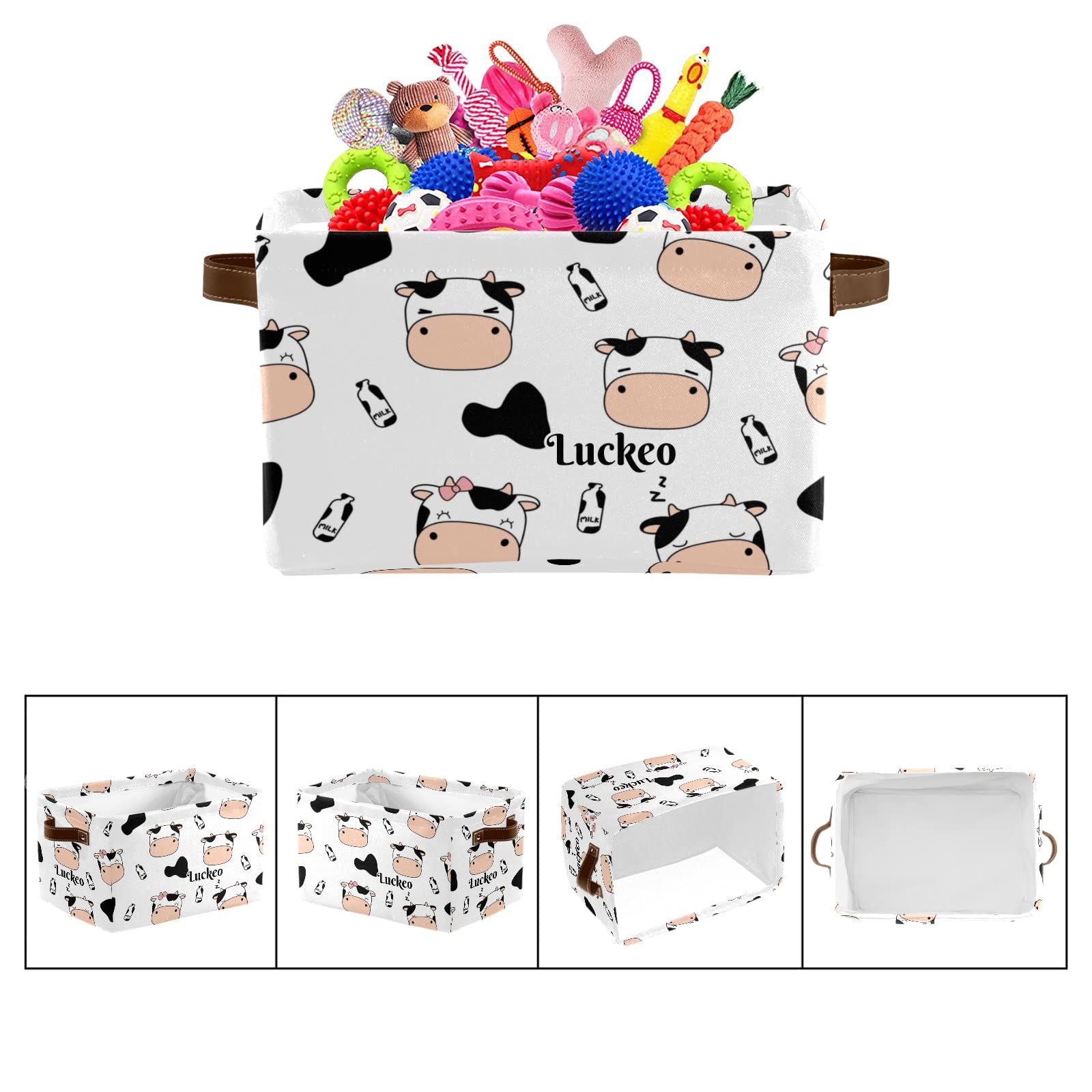 Black White Milk Cow Personalized Storage Basket,Custom Storage Bins Cubes Organizer with Handle for Bedroom Wardrobe,Nursery,Basket 1 Pack