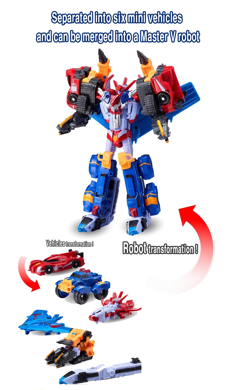 Priming Water Mini MasterV/Popular Toy / 6 Mini Vehicles can be Separated and Combined into Master V Robot, Master V Robot