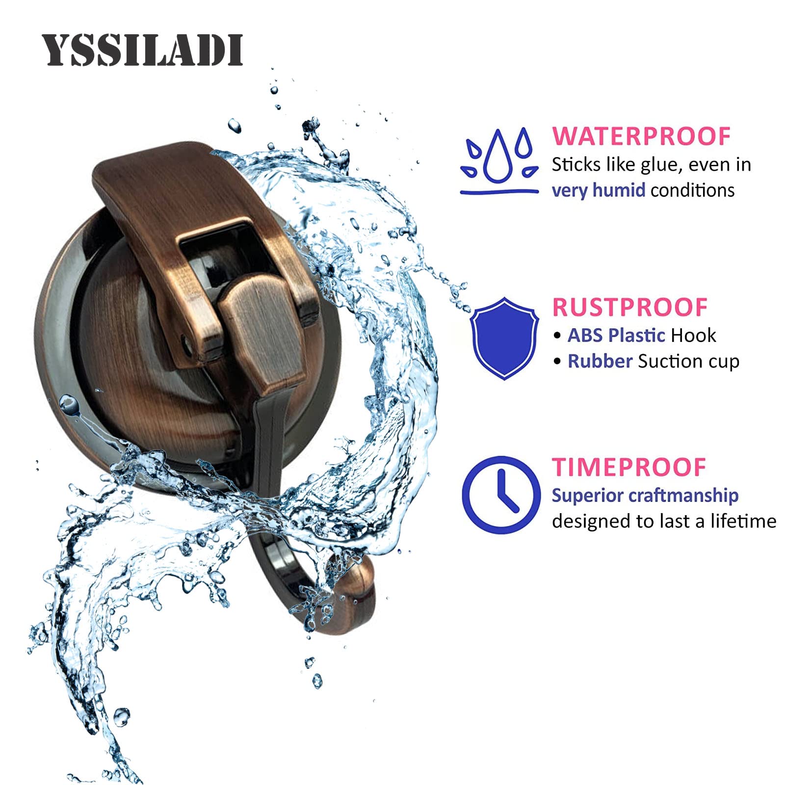 YSSILADI Suction Cup Hooks Heavy Duty Vacuum Suction Shower Hooks Glass Suction Cup Hooks Bathroom Robe Hooks Reusable, No Hole Punched, for Garland Decoration (2 Pack, Antique Brass)