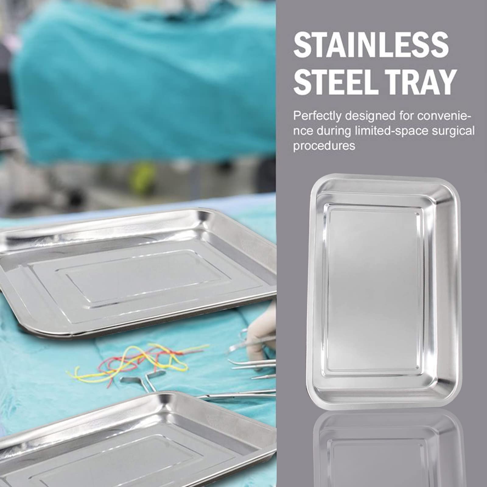 Yuelong 3Pcs Stainless Steel Trays 13.5" X 10" Tattoo Trays Dental Tray Piercing Lab Instrument Tray Flat for Tattoo Baking Lab Dental