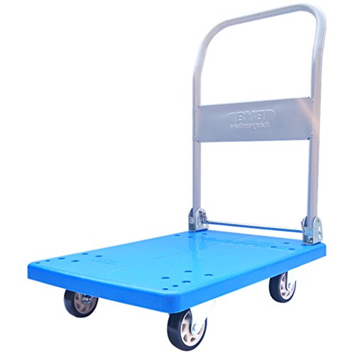 BJL-Hang Truck Trolley/Folding Trolley PVC Four-Wheeled Pull Truck Hand Truck Blue Flatbed Plastic Van Tool Cart Load 150KG OYO (Color : Blue)