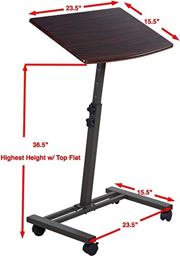 OneSpace Angle and Height Adjustable Mobile Laptop Computer Desk, Single Surface, Dark Walnut