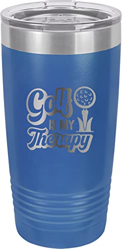 CustomGiftsNow Golf Is My Therapy Laser Engraved Stainless Steel Double-Wall Insulated Vacuum Retirement Golfer Retire Tumbler 20-Ounce Travel 18 Holes Coffee Cup Gift Travelling Fun Golf Cart Mug