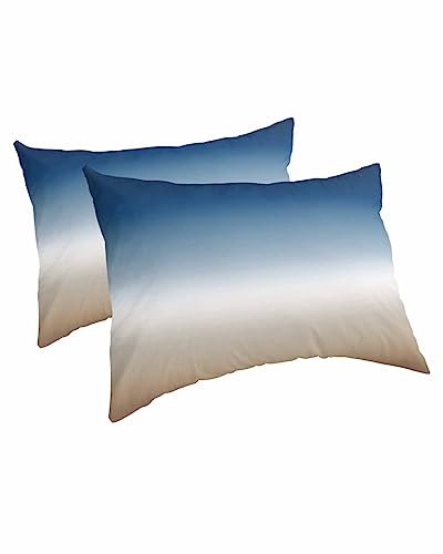 Edwiinsa Navy Blue Beige Ombre Cream Pillow Covers Standard Size Set of 2 20x26 Bed Pillow, Modern Abstract Art Aesthetics Plush Soft Comfort for Hair/Skin Cooling Pillowcases with Envelop Closure