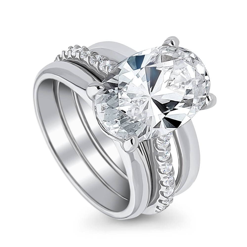 BERRICLE Sterling Silver Solitaire Wedding Engagement Rings 5.5 Carat Oval Cut Cubic Zirconia CZ Ring Set for Women, Rhodium Plated Size 6.5