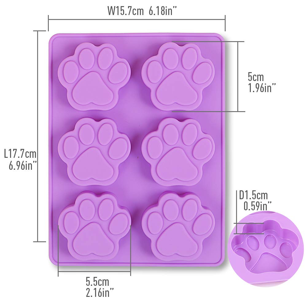 Cozihom Puppy Dog Paw Silicone Molds, Food Grade, for Chocolate, Candy, Pudding, Jelly, Dog Treats. 4 Pcs