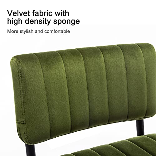 ONEVOG Modern Counter Height Stools with Velvet Backrest, 24Inch Solid Metal Legs Bar Stool Set of 2, Barstools for Kitchen Dining Party, Sturdy Bar Chairs (Green)