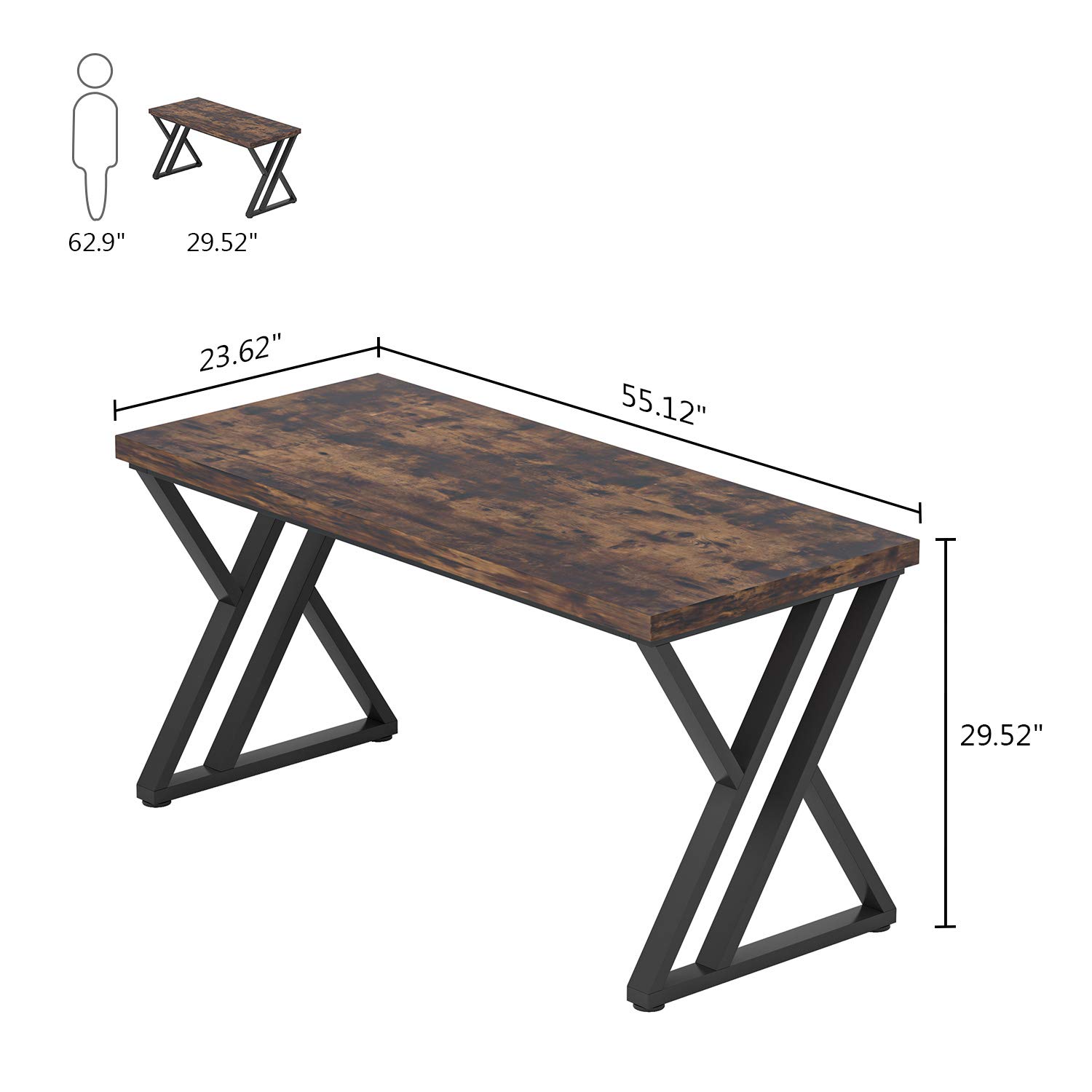 LITTLE TREE 55 Inch Large Simple Industrial Computer Desk Study Writing Table Home Office Workstation,Rustic Brown