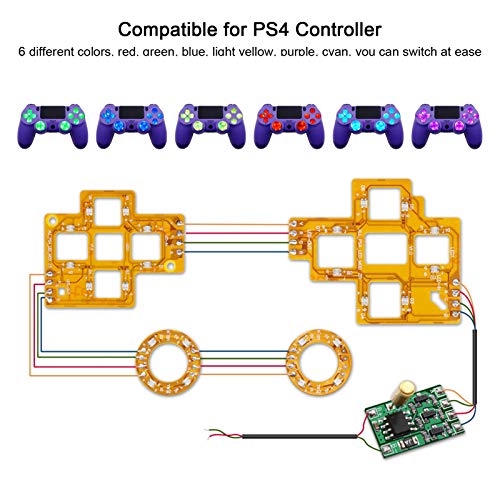 Eboxer 6 Color Luminated Thumbsticks D pad DTF LED Buttons Kit for PS4 Controller, Multi Colors Red/Green/Blue/Light Yellow//Cyan with Tools Controller NOT Included