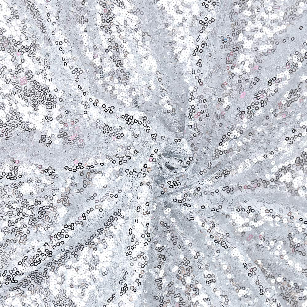 Blxsif Glitter Silver Sequin Tablecloth - Rectangle 55x80in Shimmer Silver Table Cover for Party Wedding Birthday Christmas Sparkly Table Cloth Linen