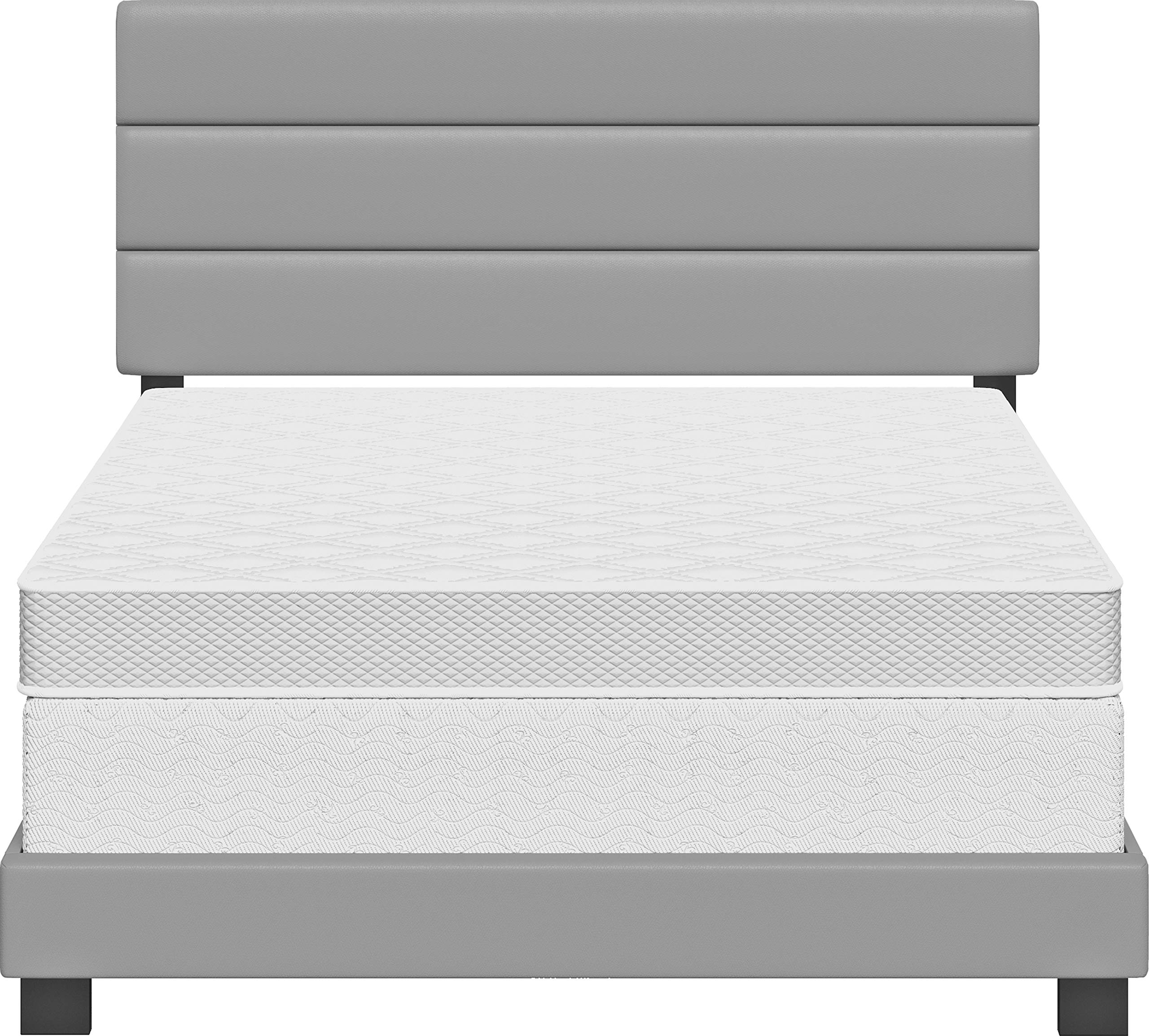 Boyd Sleep Montana Upholstered Platform Bed Frame Mattress Foundation with Tri-Panel Headboard and Strong Wood Slat Supports: Faux Leather, Grey, Twin