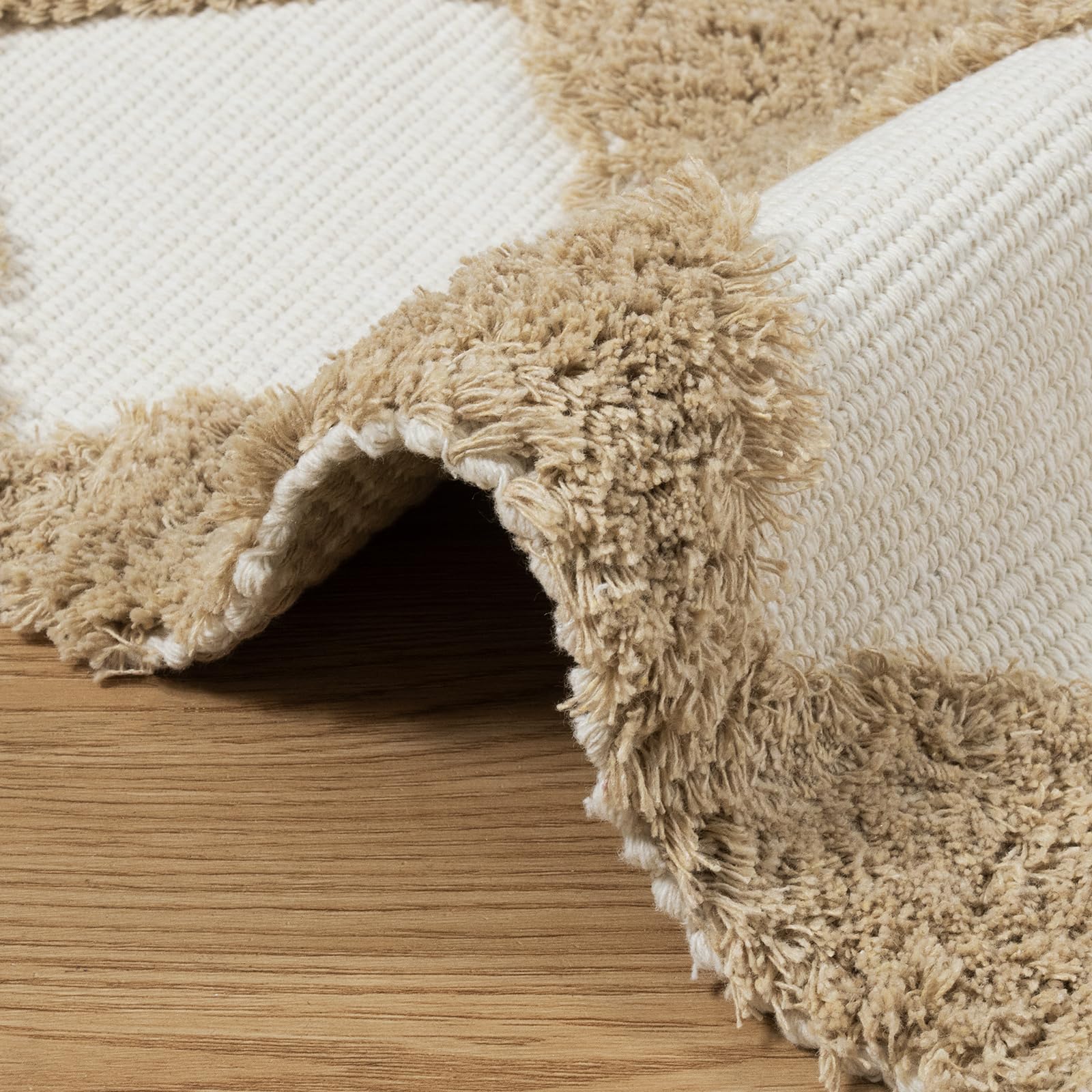 Collive Checkered Boho Bathroom Rugs, 2x3 Small Cute Throw Rug for Bedroom Modern Washable Bath Mats Cotton Woven Tufted Rug, Farmhouse Entryway for Kitchen Laundry Entrance Decor, Khaki